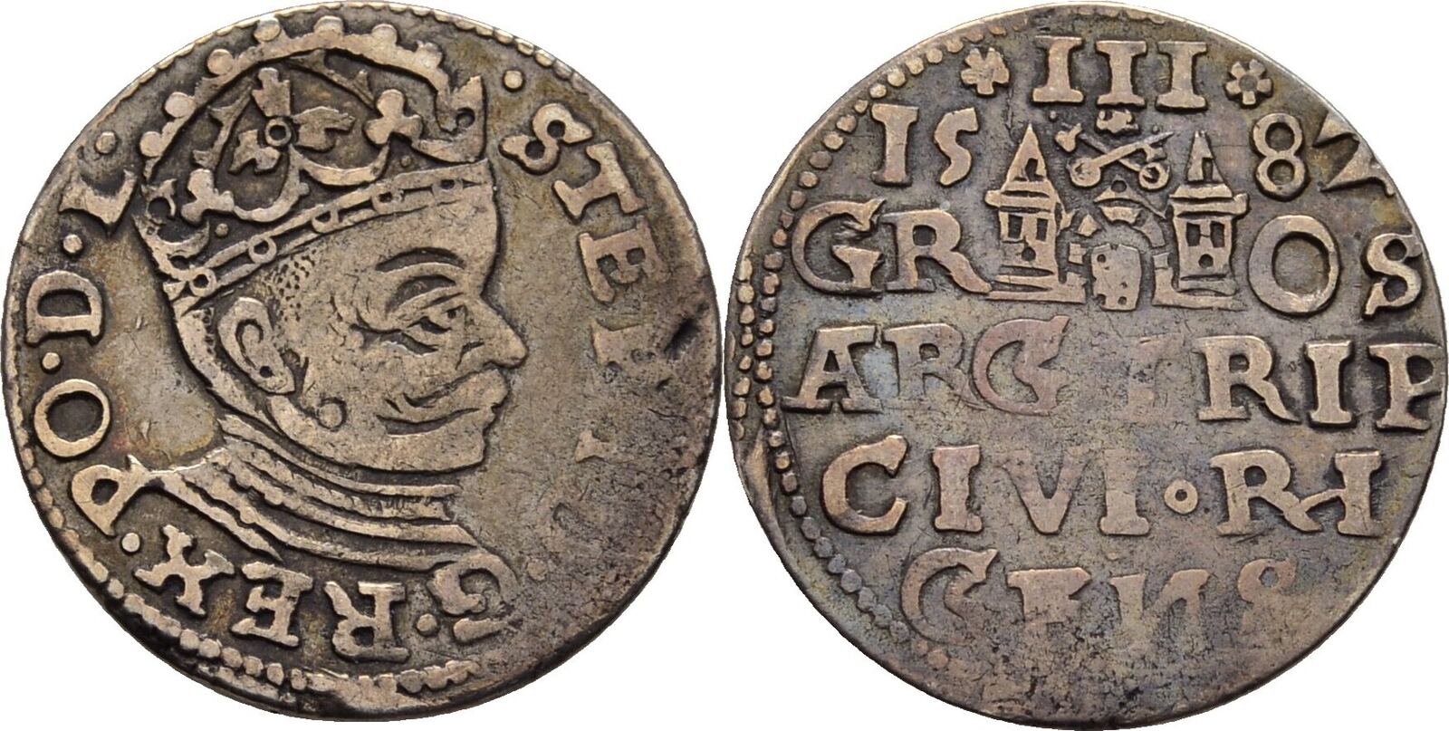 Polen Riga Dreigröscher Trojak 1582 Stephan Bathory, 1576-1586 VF | MA ...