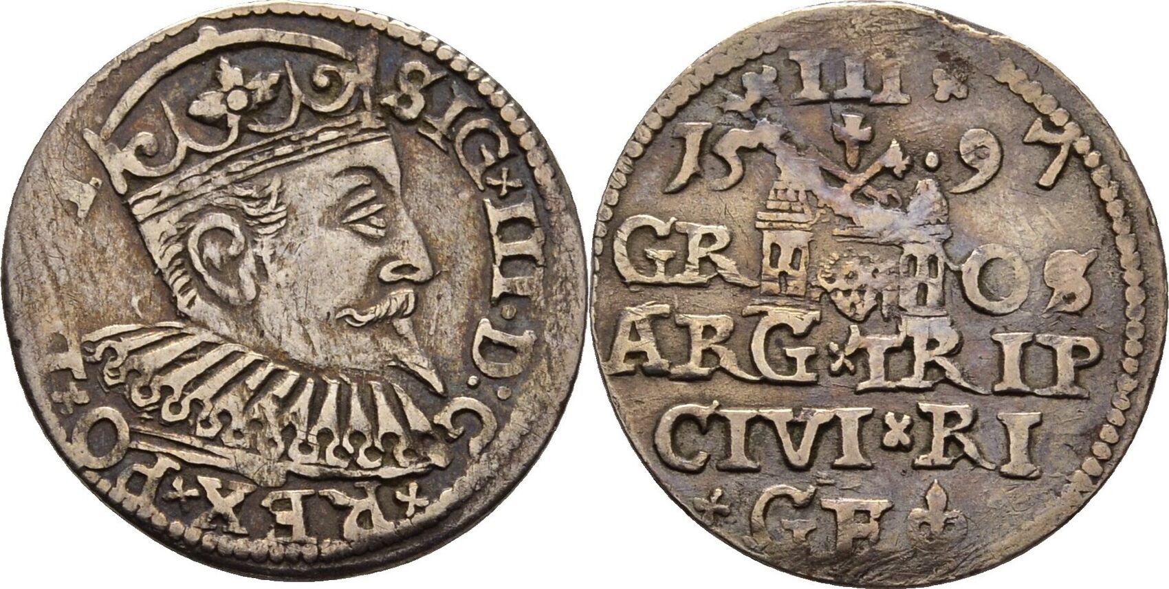 Polen Riga Dreigröscher Trojak 1597 Sigismund III. 1587-1632 VF | MA-Shops