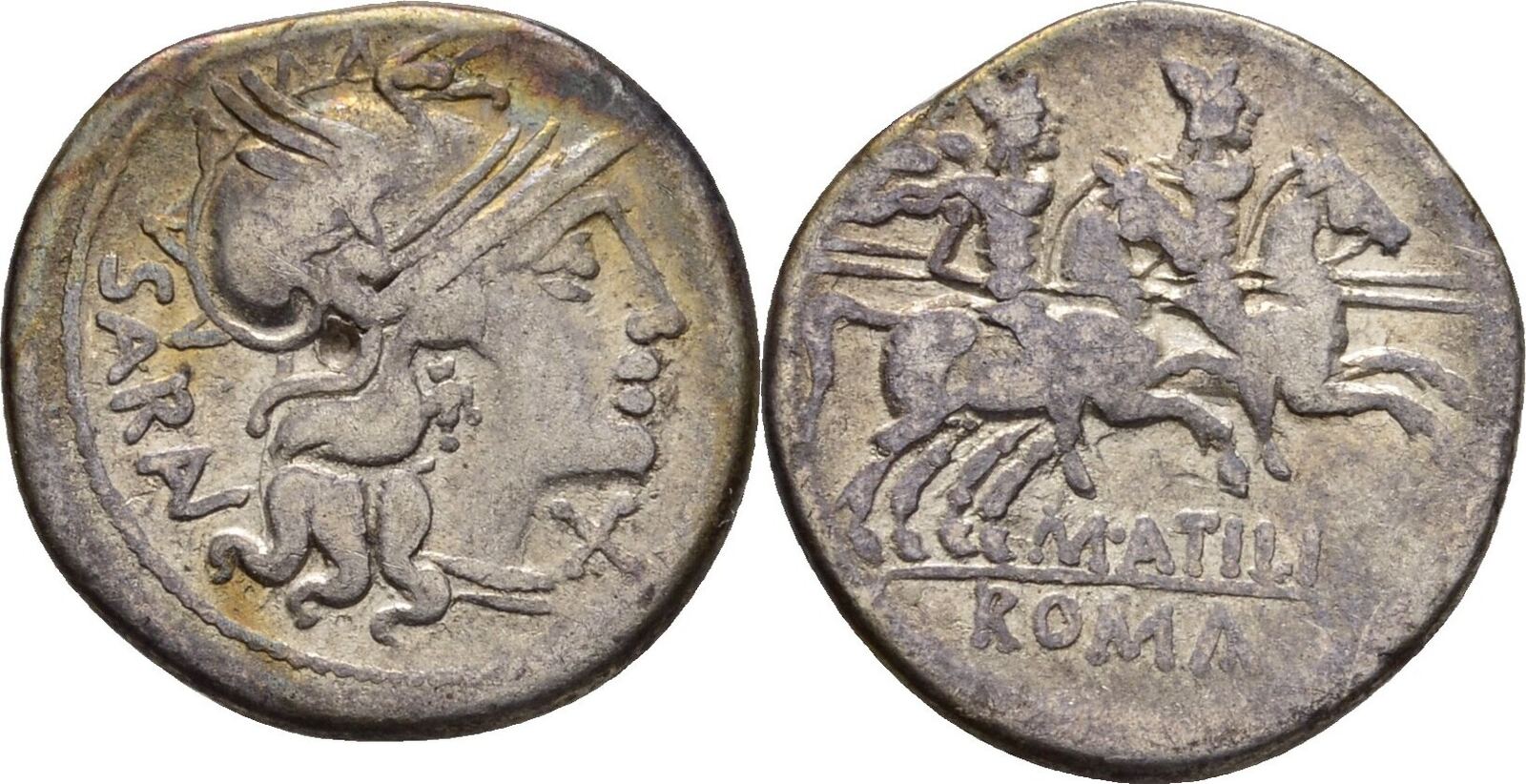 RÖMISCHE REPUBLIK Denar 148-147 M. Atilius Saranus. 148 BC. VF | MA-Shops