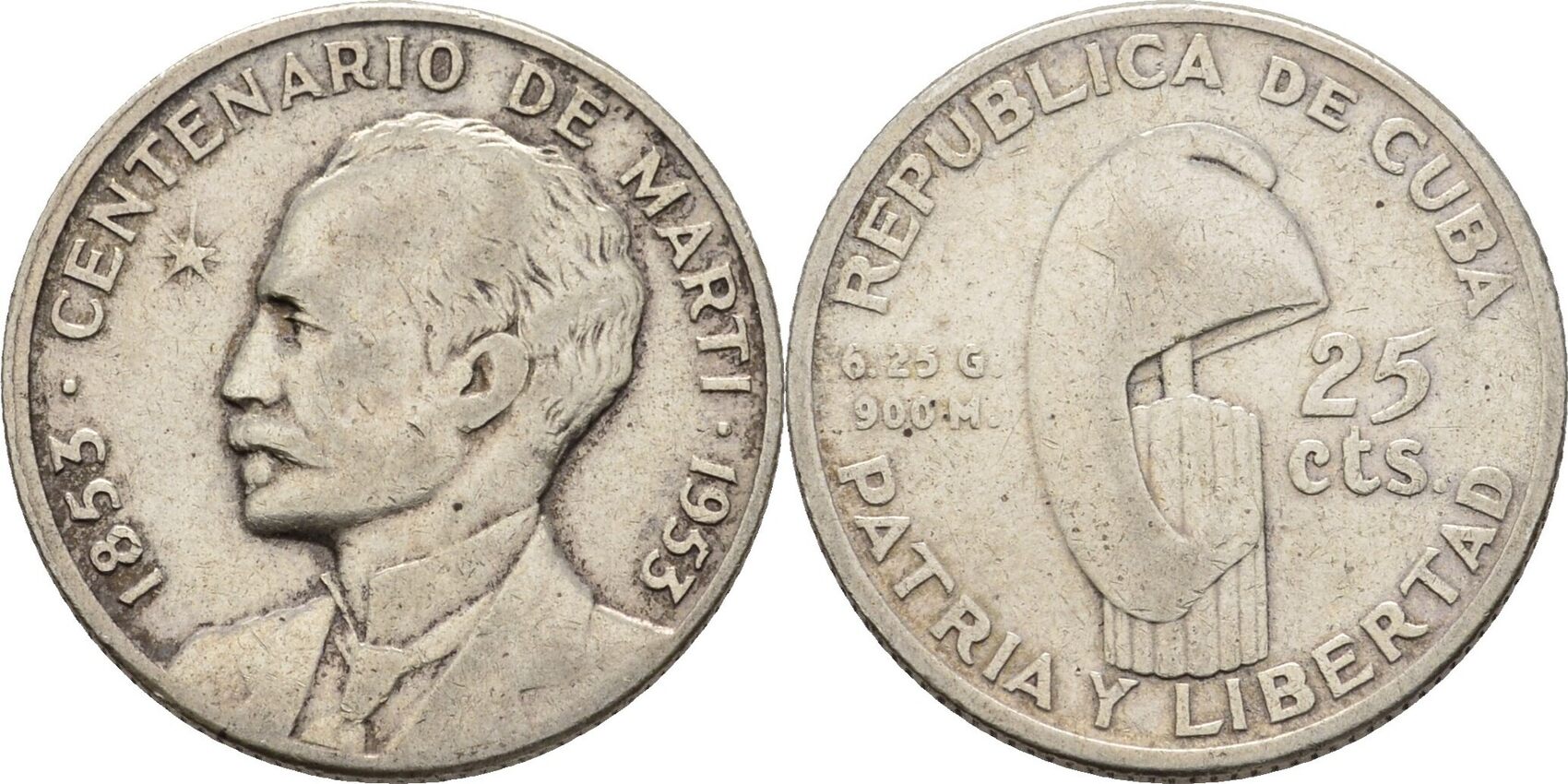 Cuba 25 Cents 1953 VF | MA-Shops