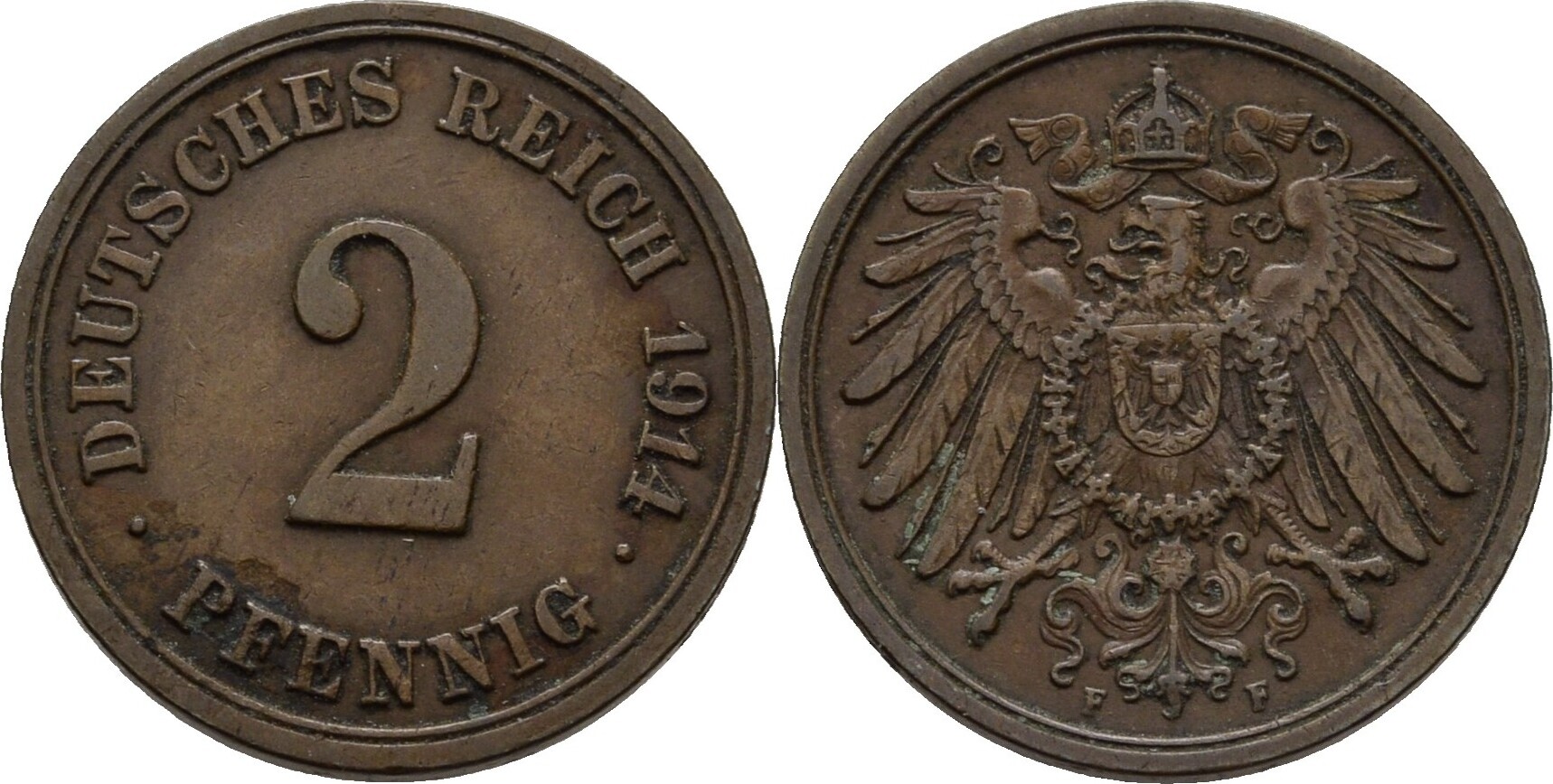 Deutsches Reich 2 Pfennig 1914 F VF | MA-Shops