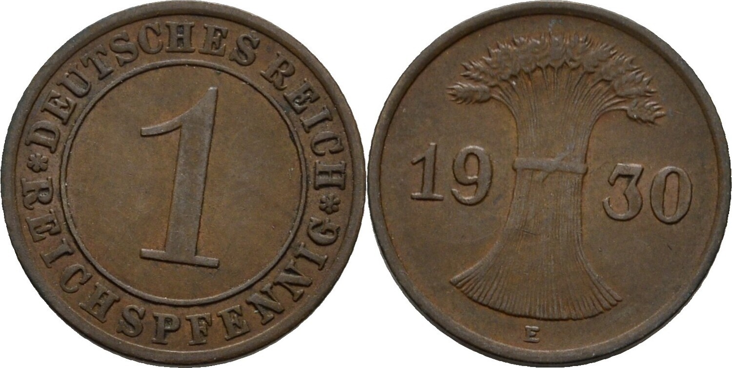 Deutsches Reich 1 Pfennig 1930 E VF | MA-Shops