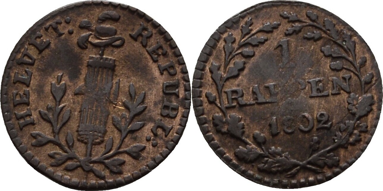 Schweiz Helvetische Republik 1 Rappen 1802 VF | MA-Shops