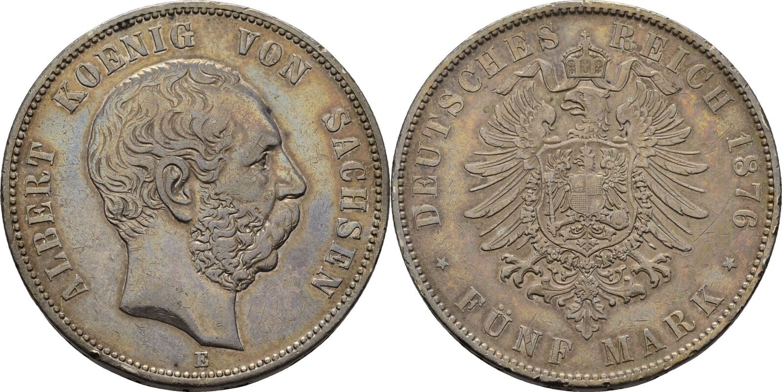 Sachsen 5 Mark 1876 Albert kl. Randfehler u. Kratzer, VF | MA-Shops