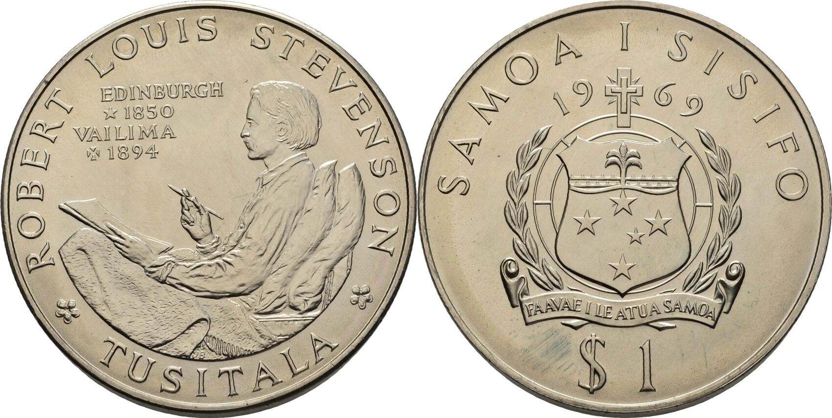 Samoa 1 Dollar 1969 Robert Louis Stevenson CH UNC | MA-Shops