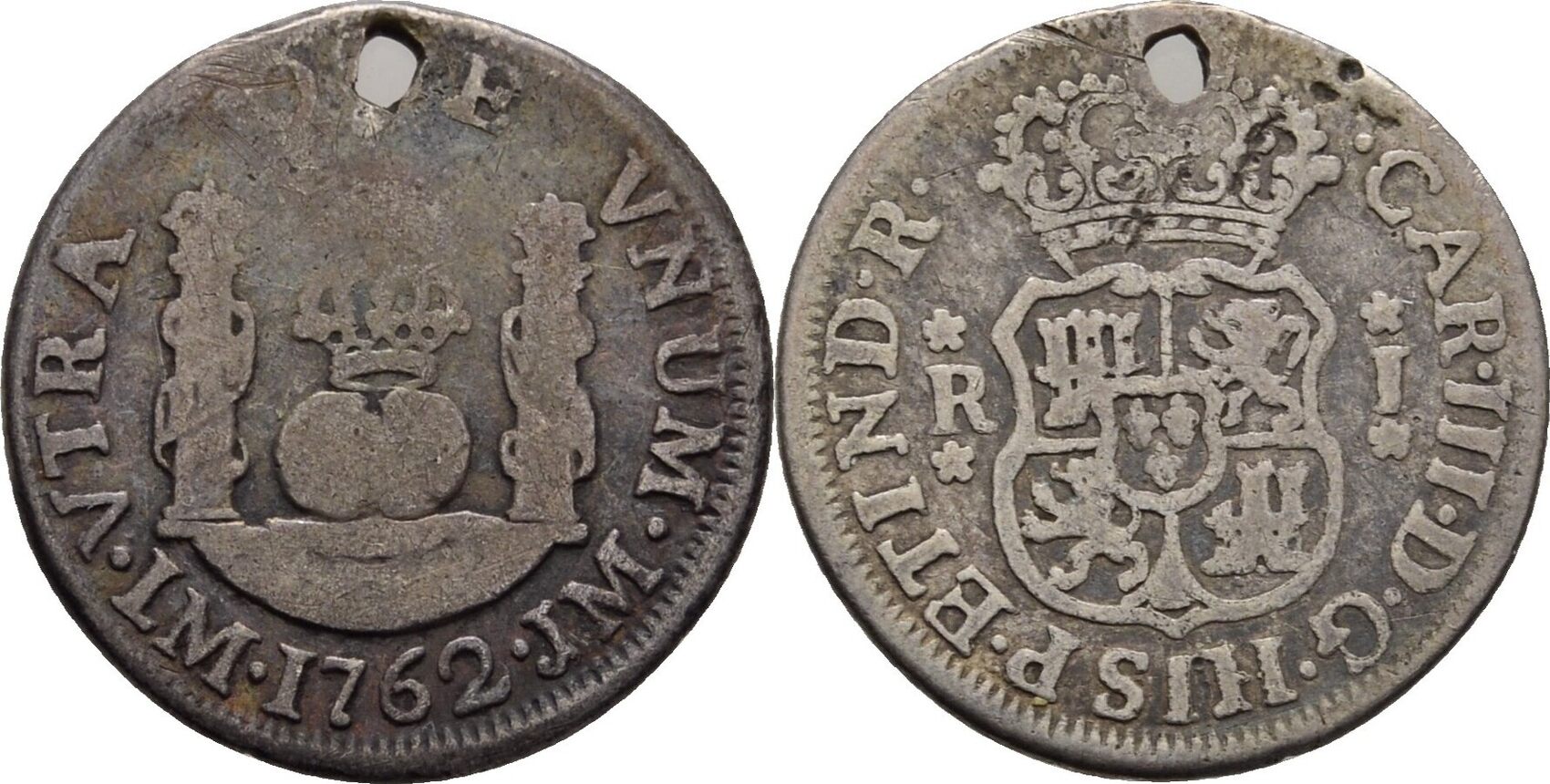 Spanien Peru Lima Real 1762 Carlos III., 1759-1788 gelocht, VF- | MA-Shops