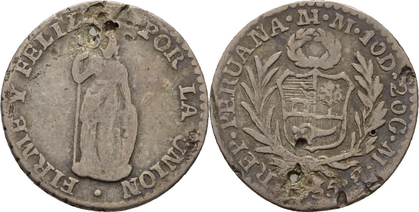 Peru Lima 1/2 Real 1855 gelocht, VF | MA-Shops