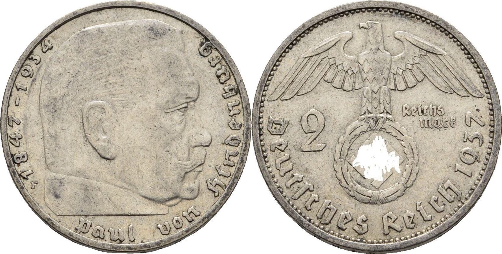 Deutsches Reich 2 Reichsmark 1937 F Paul von Hindenburg VF | MA-Shops
