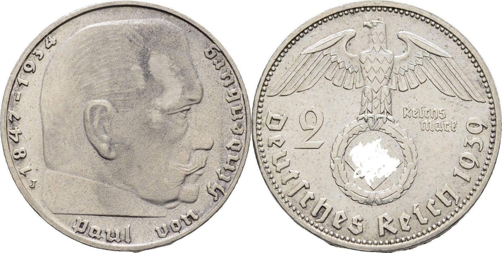 Deutsches Reich 2 Reichsmark 1939 J Paul von Hindenburg VF | MA-Shops
