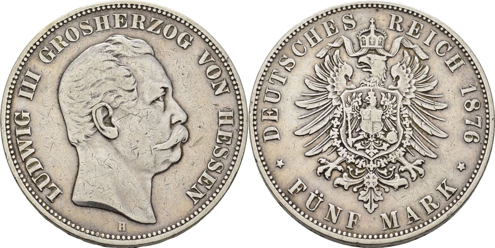 Hessen 5 Mark 1876 Ludwig III., 1848-1877 VF | MA-Shops