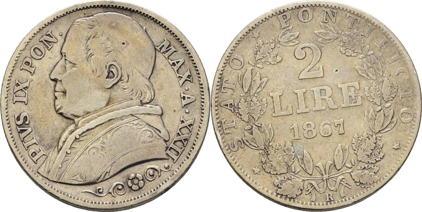 Vatikan 2 Lire 1867 Pius IX. 1846-1878. VF | MA-Shops