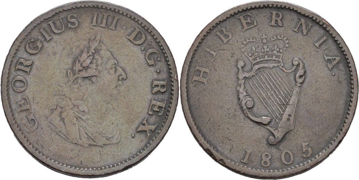 Irland 1/2 Penny 1805 George III., 1760 - 1820 VF | MA-Shops