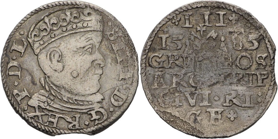 Polen Riga Dreigröscher 1585 Stephan Bathory, 1576-1586 VF | MA-Shops