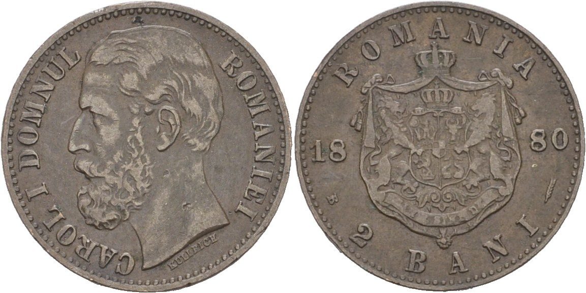 Rumänien 2 Bani 1880 B Karl I. VF | MA-Shops