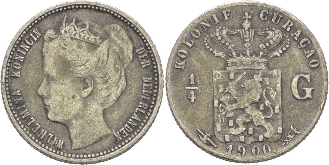 Niederlande Curacao 1/4 Gulden 1900 Wilhemina, 1890-1948 ss- | MA-Shops