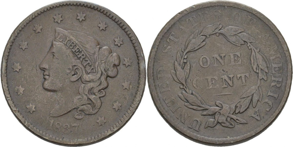 USA 1 Cent 1837 VF | MA-Shops