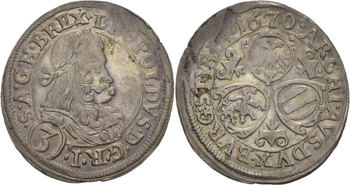 RDR Steiermark Graz 3 Kreuzer 1670 Leopold I., 1657-1705. VF+ | MA-Shops
