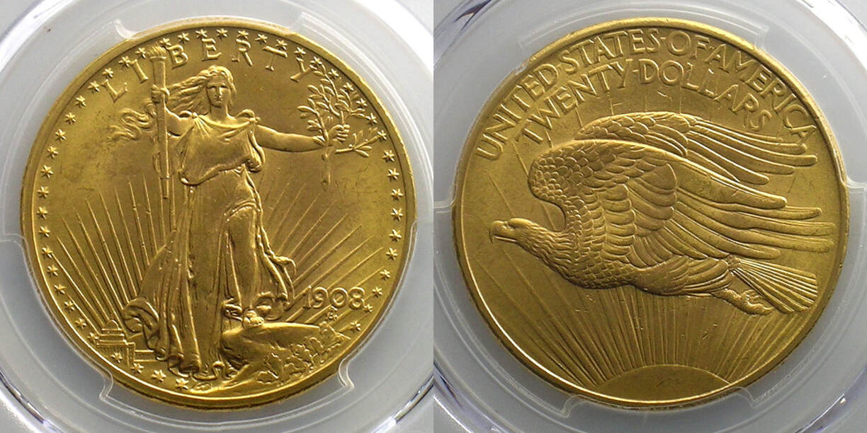 World coins United States of America 20 Dollars Saint-Gaudens 1908 No ...