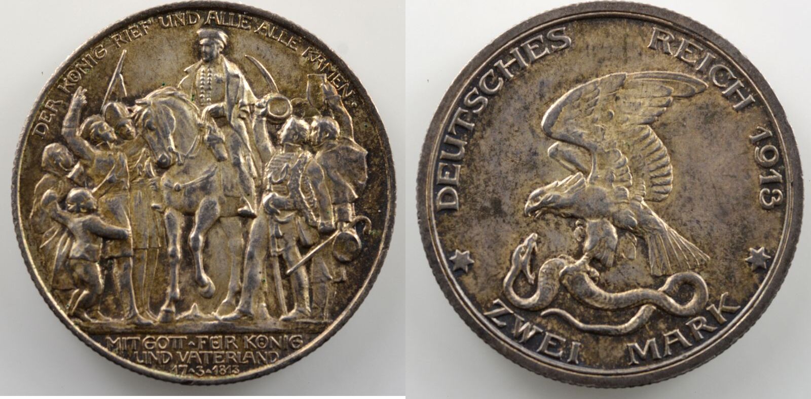 German coins Kingdom of Prussia William II (1888-1918) 2 Mark 1913 A 100 ans de la défaite de ...