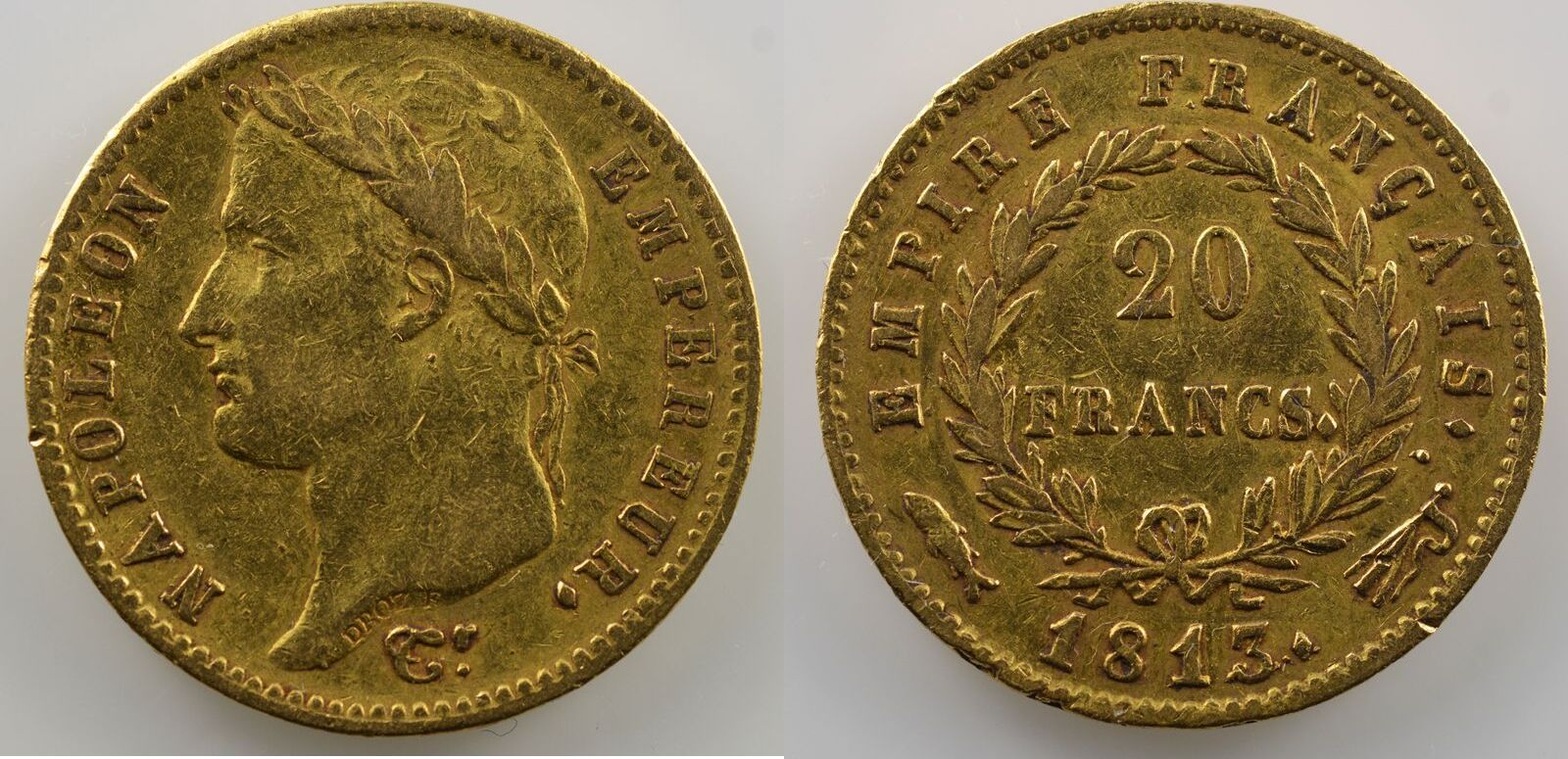 French gold coins 20 Francs G.1025 20 Francs Napoléon I revers Empire 1813 Utrecht TB+/TTB F+ ...