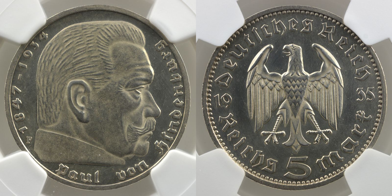 German coins 3° Reich (1933-1945) 5 Reichsmark 5 Reichsmark 1935 F Paul von Hindenburg NGC-PROOF ...