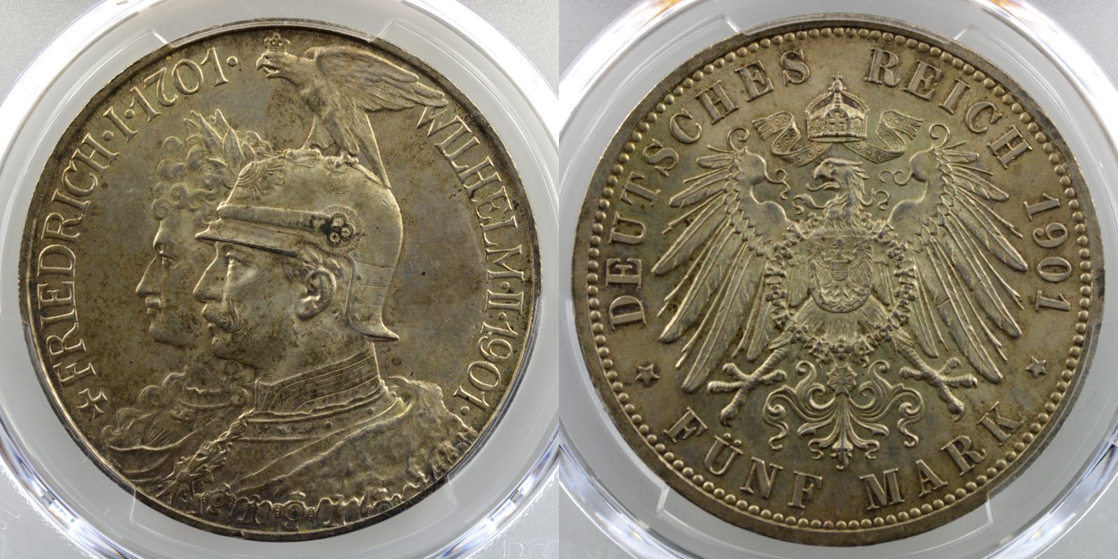 German coins Kingdom of Prussia William II (1888-1918) 5 Mark 1901 PCGS-MS64 pr.FDC BU | MA-Shops