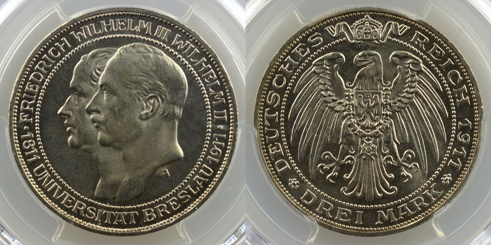 German coins Kingdom of Prussia William II (1888-1918) 3 Mark 1911 A Université de Breslau PCGS ...
