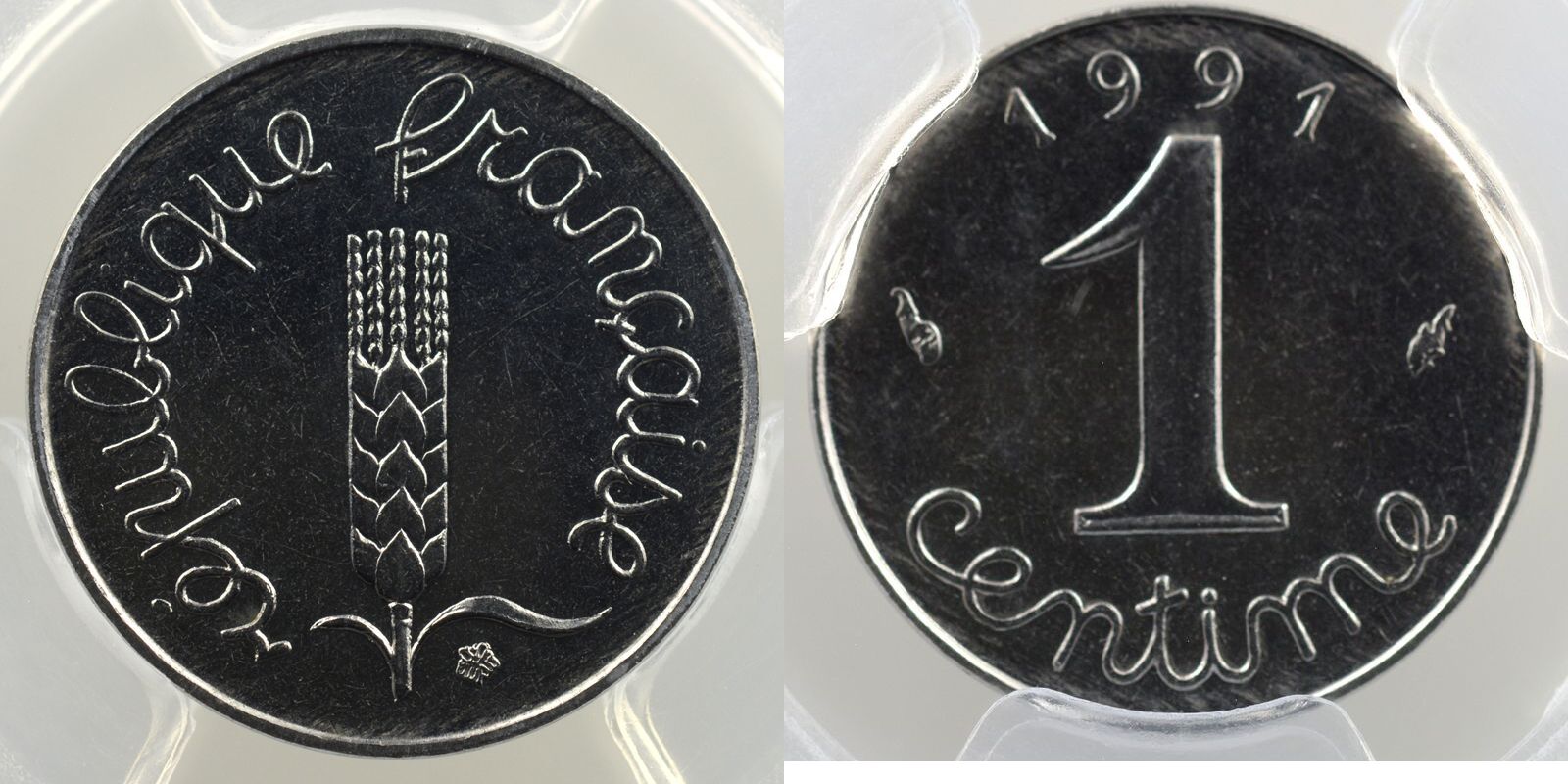Coins of France 1959-2001 1 Centime G.91 Epi 1991 PCGS-MS62 SUP/FDC ...