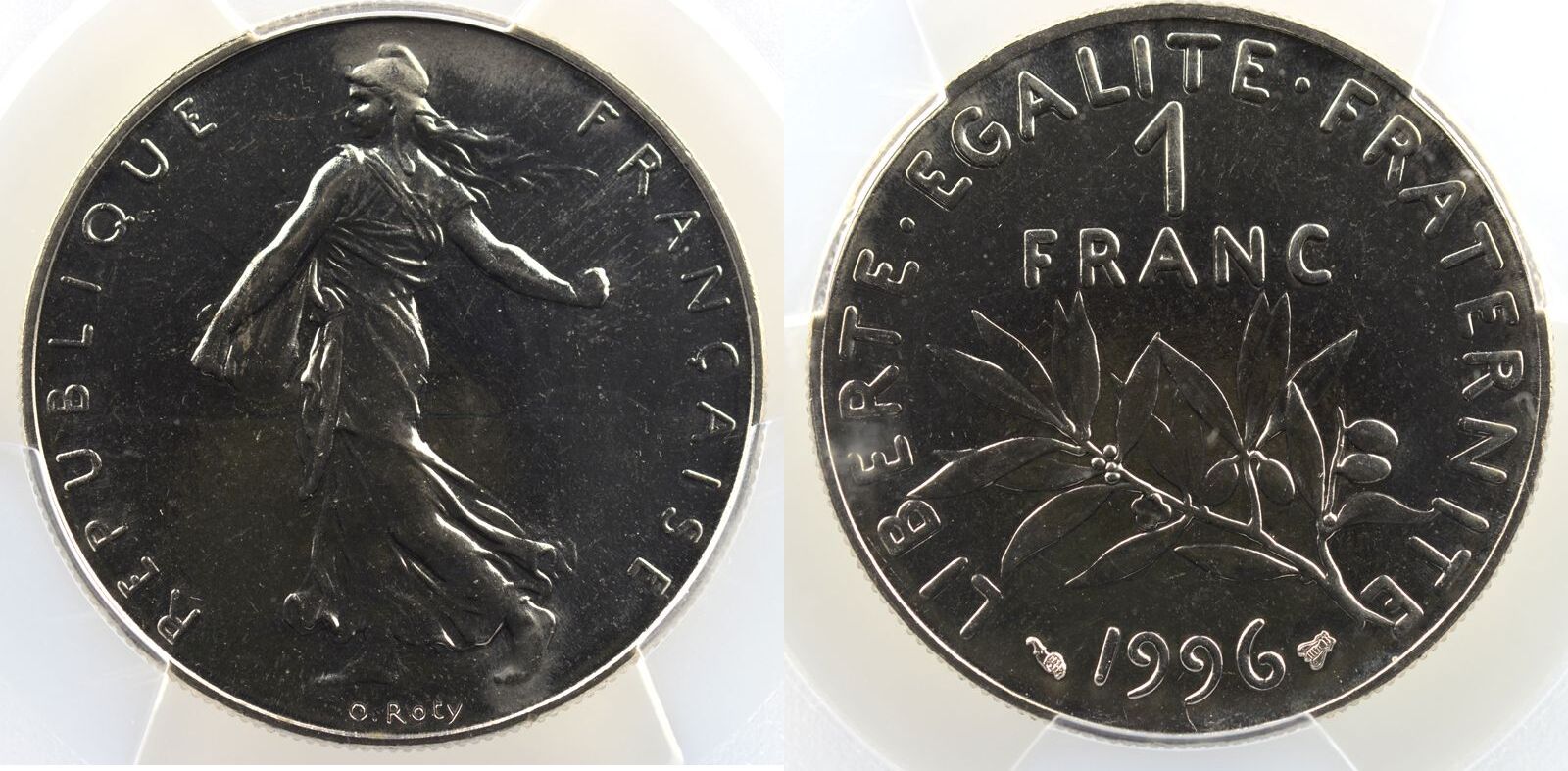 Coins of France 1959-2001 1 Franc G.474 Semeuse 1996 PCGS-MS67 FDC exceptionnel | MA-Shops