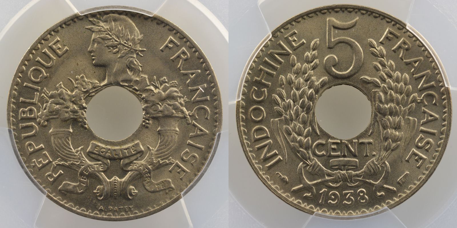 French colonial coinage French Indochina Lec.120 5 Cent. 1938 PCGS-MS66 ...