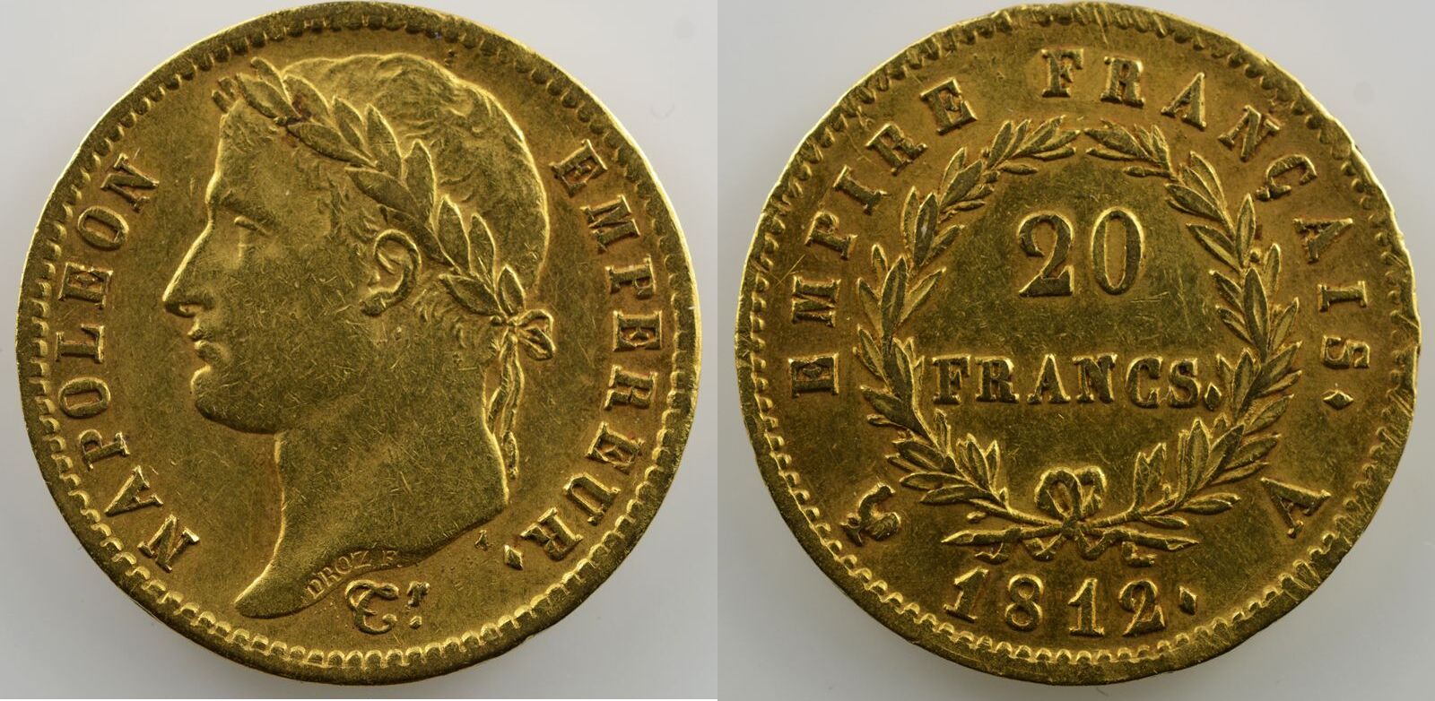 French gold coins 20 Francs G.1025 20 Francs Napoléon I revers Empire 1812 A (Paris) TTB+ VF+ ...