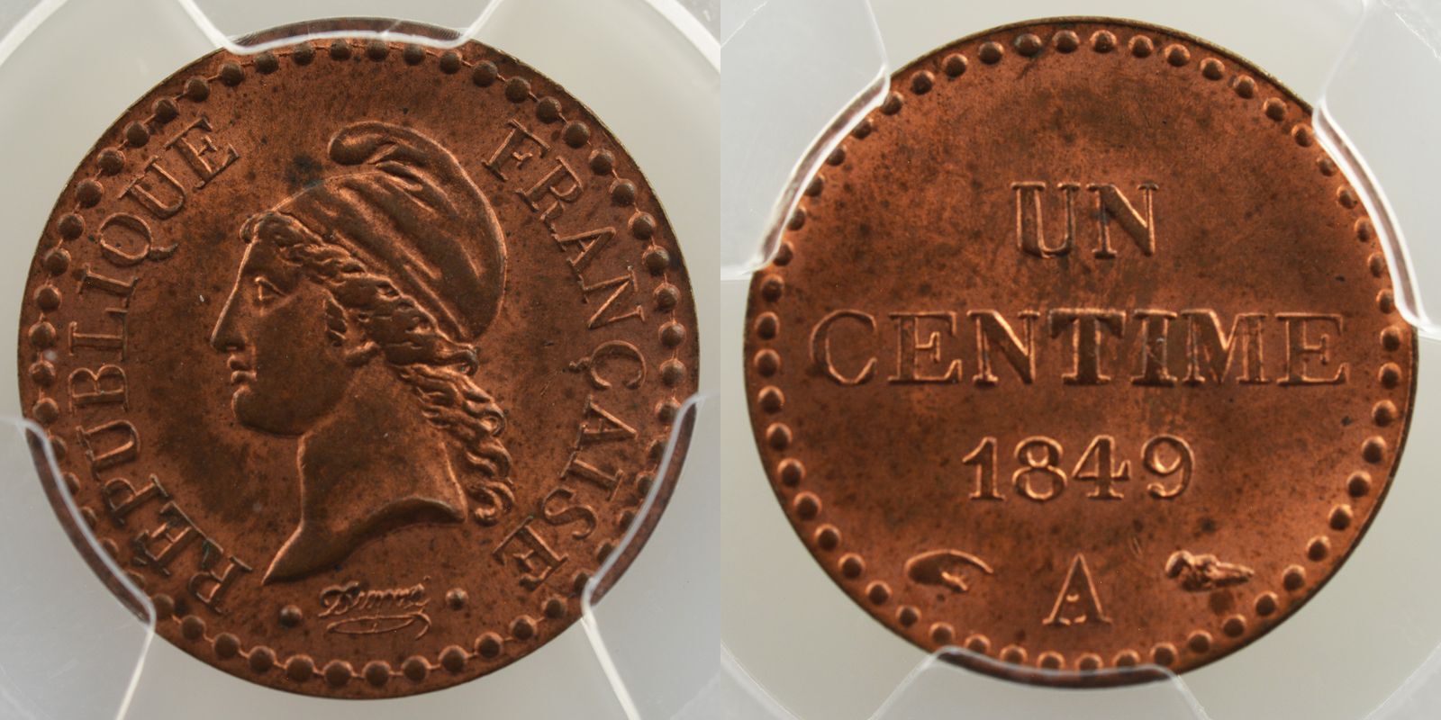 Coins of France 1793-1959 1 Centime G.84 Dupré 2° république 1849 A ...
