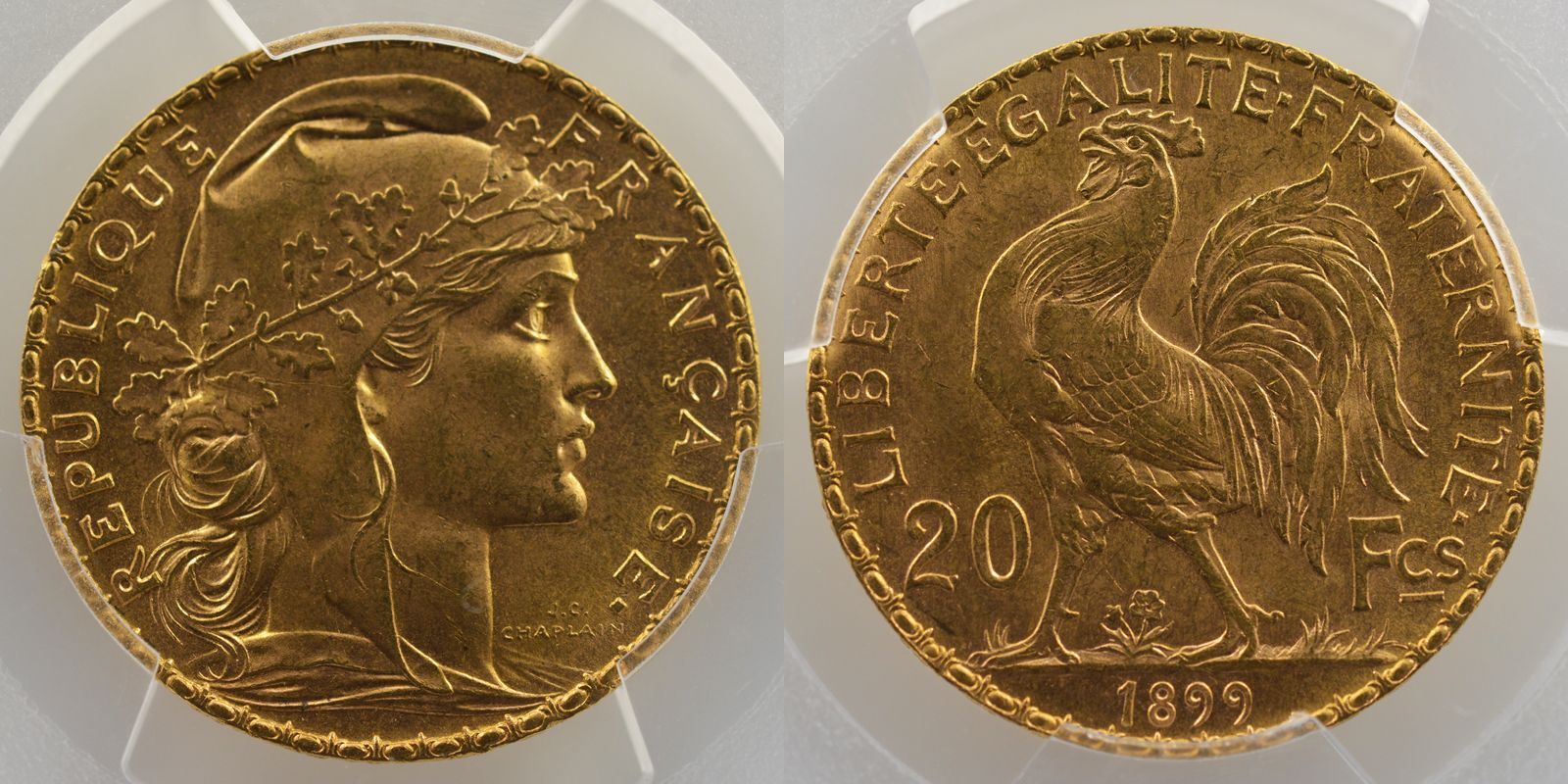 French gold coins 20 Francs G.1064 20 Francs Marianne 1899 PCGS-MS64 pr.FDC BU | MA-Shops