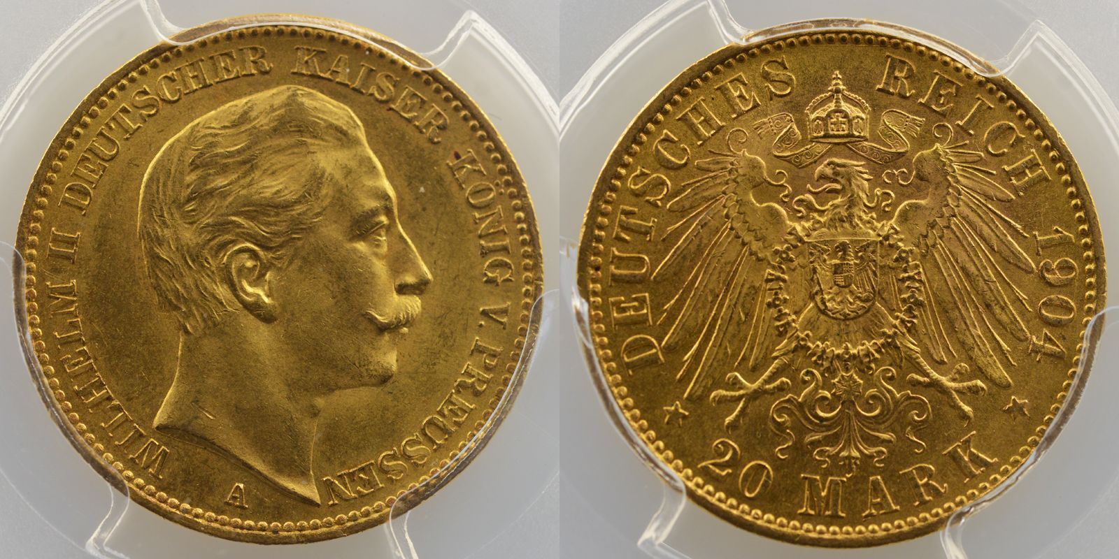 German coins Kingdom of Prussia William II (1888-1918) 20 Mark 1904 A PCGS-MS64 pr.FDC BU | MA-Shops