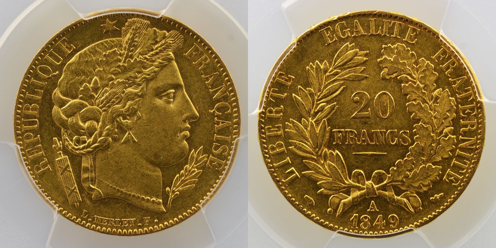 French gold coins 20 Francs G.1059 20 Francs Cérès 1849 A (Paris) millésime large PCGS-AU58 SUP ...