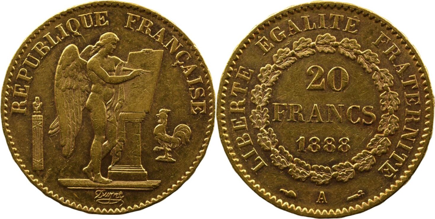 French gold coins 20 Francs G.1063 20 Francs Génie 1888 A (Paris) TTB | MA-Shops