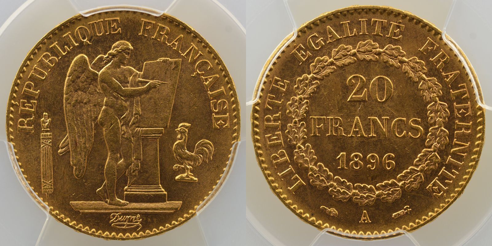 French gold coins 20 Francs G.1063 20 Francs Génie 1896 A (Paris) faisceau PCGS-MS64 pr.FDC | MA ...