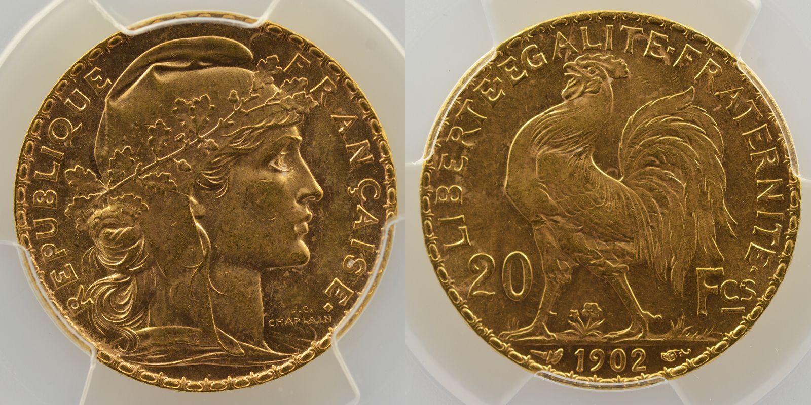 French gold coins 20 Francs G.1064 20 Francs Marianne 1902 PCGS-MS63 SUP/FDC | MA-Shops