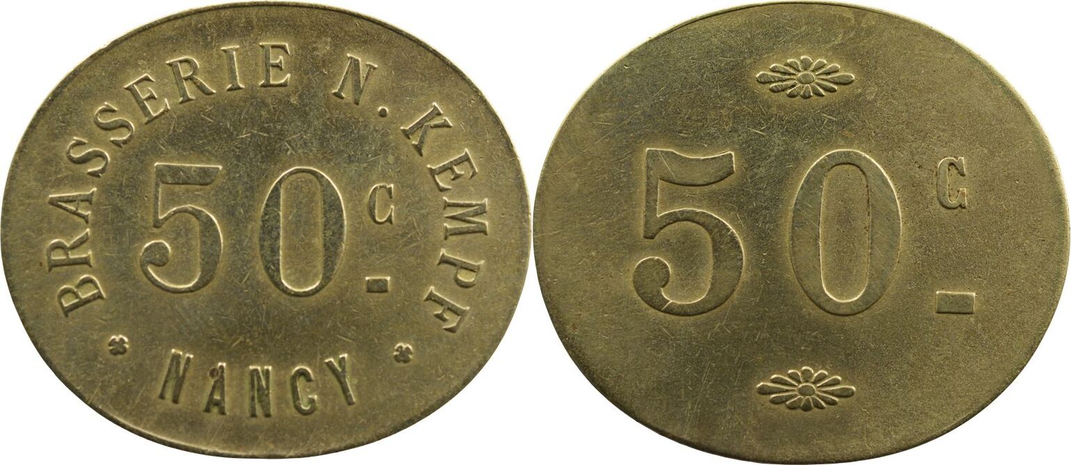 Emergency coins and tokens NANCY (54) Brasserie N. Kempf 50 c ...