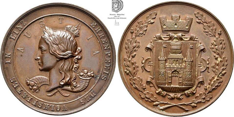 ÖSTERREICH AE-Medaille 1862 Franz Joseph I. Ehrenpreis Volksfest LINZ ...