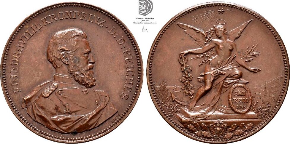 DEUTSCHLAND AE-Medaille 1888 FRIEDRICH III. Preussen Aufenthalt San ...