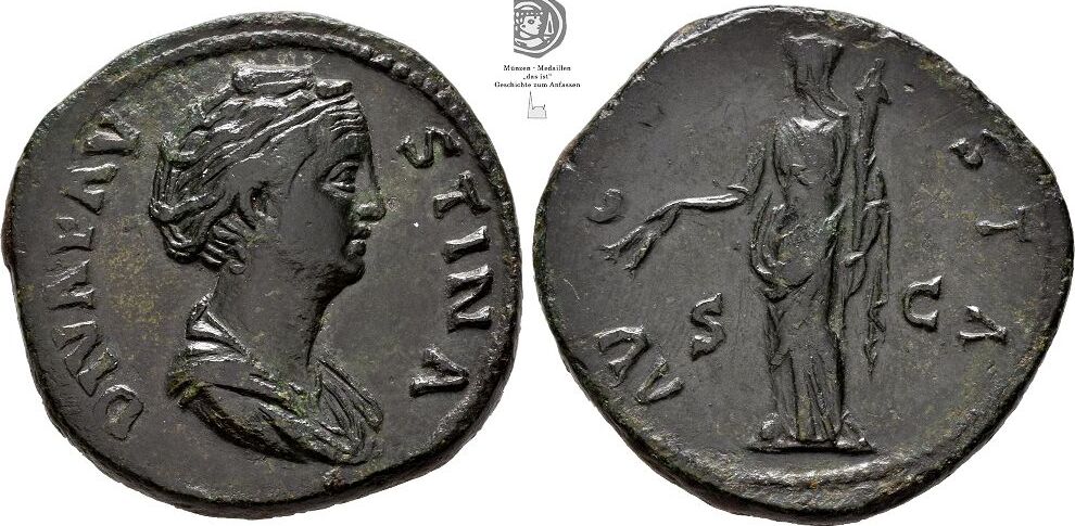 RÖMISCHE KAISERZEIT Sesterz um 141 n. Chr. FAUSTINA MATER Rom VF + | MA-Shops