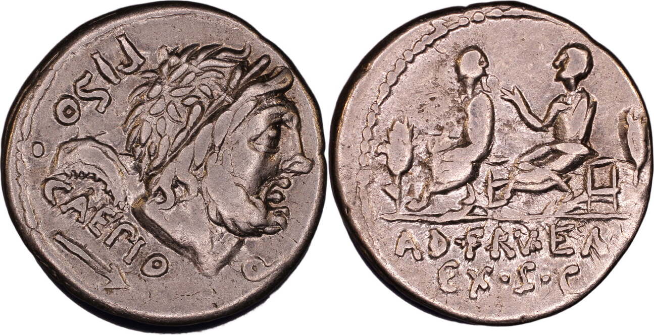 Roman Republic 100 BC. Q. Servilius Caepio AR Denarius - Two figures ...