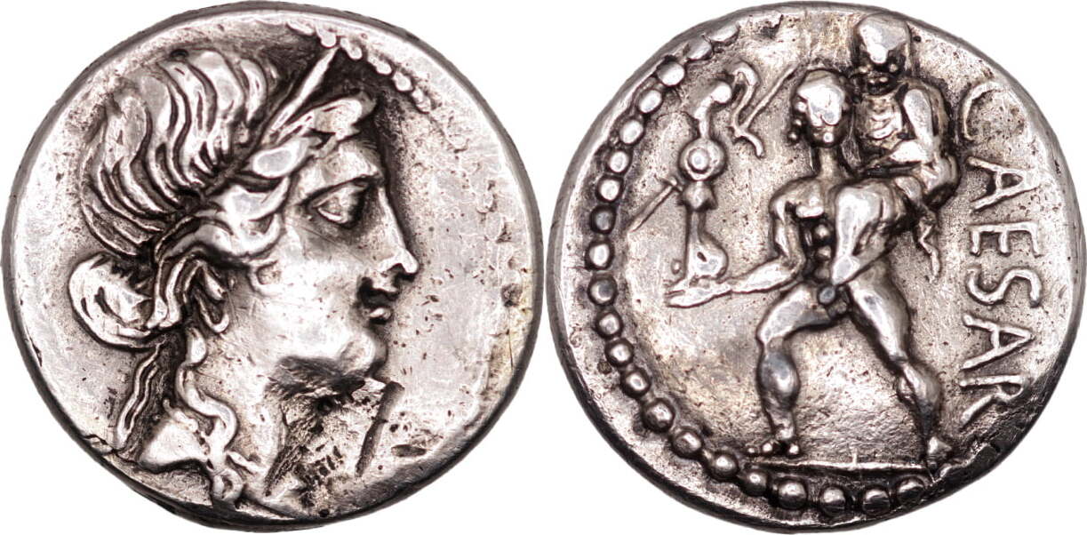 Roman Republic 48/47 BC Julius Caesar AR Denarius - Aeneas Carrying ...