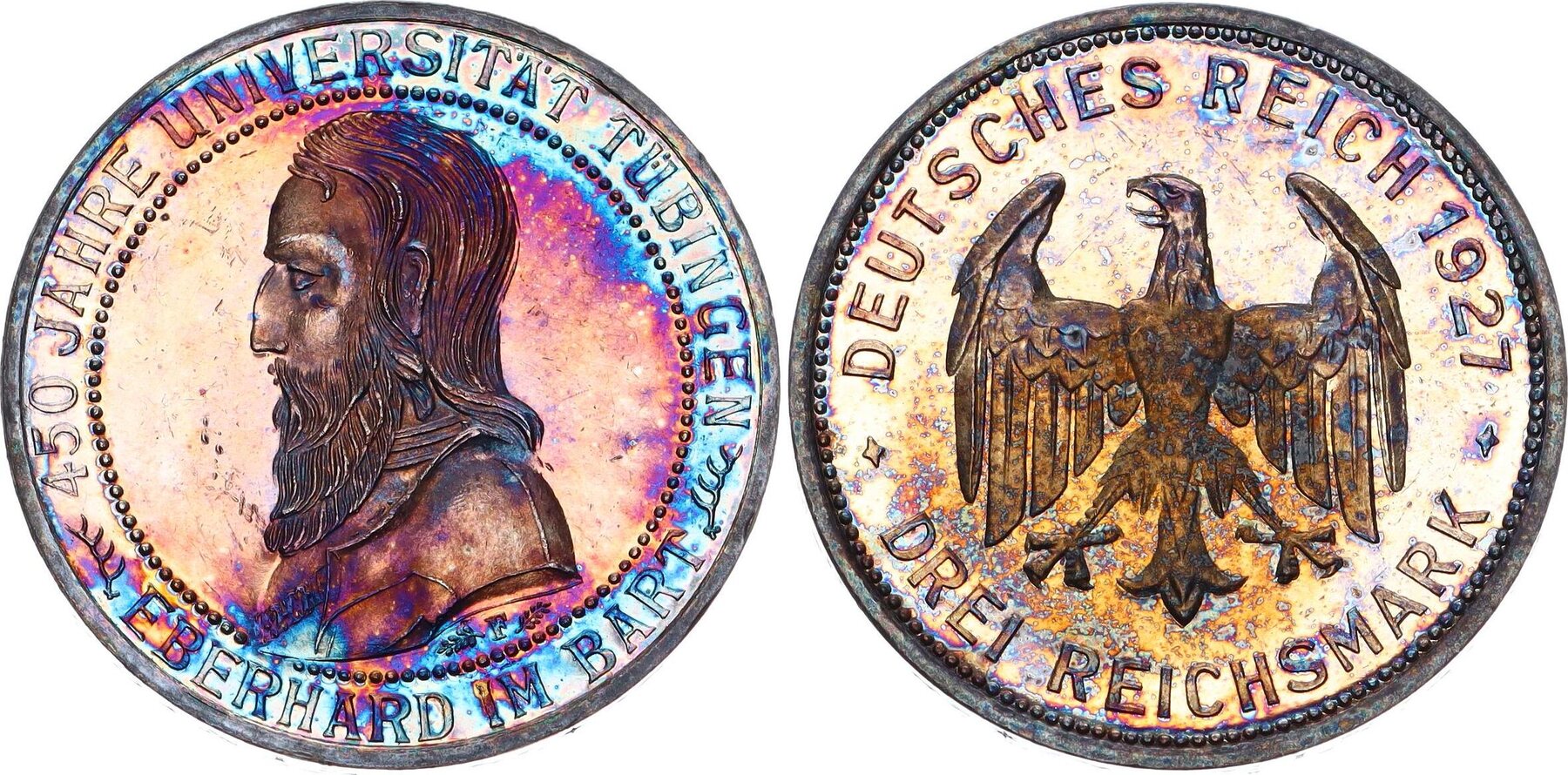 Deutschland - Weimar 3 Mark 1927 F Weimarer Republik - 3 Reichsmark Eberhard im Bart - Uni ...