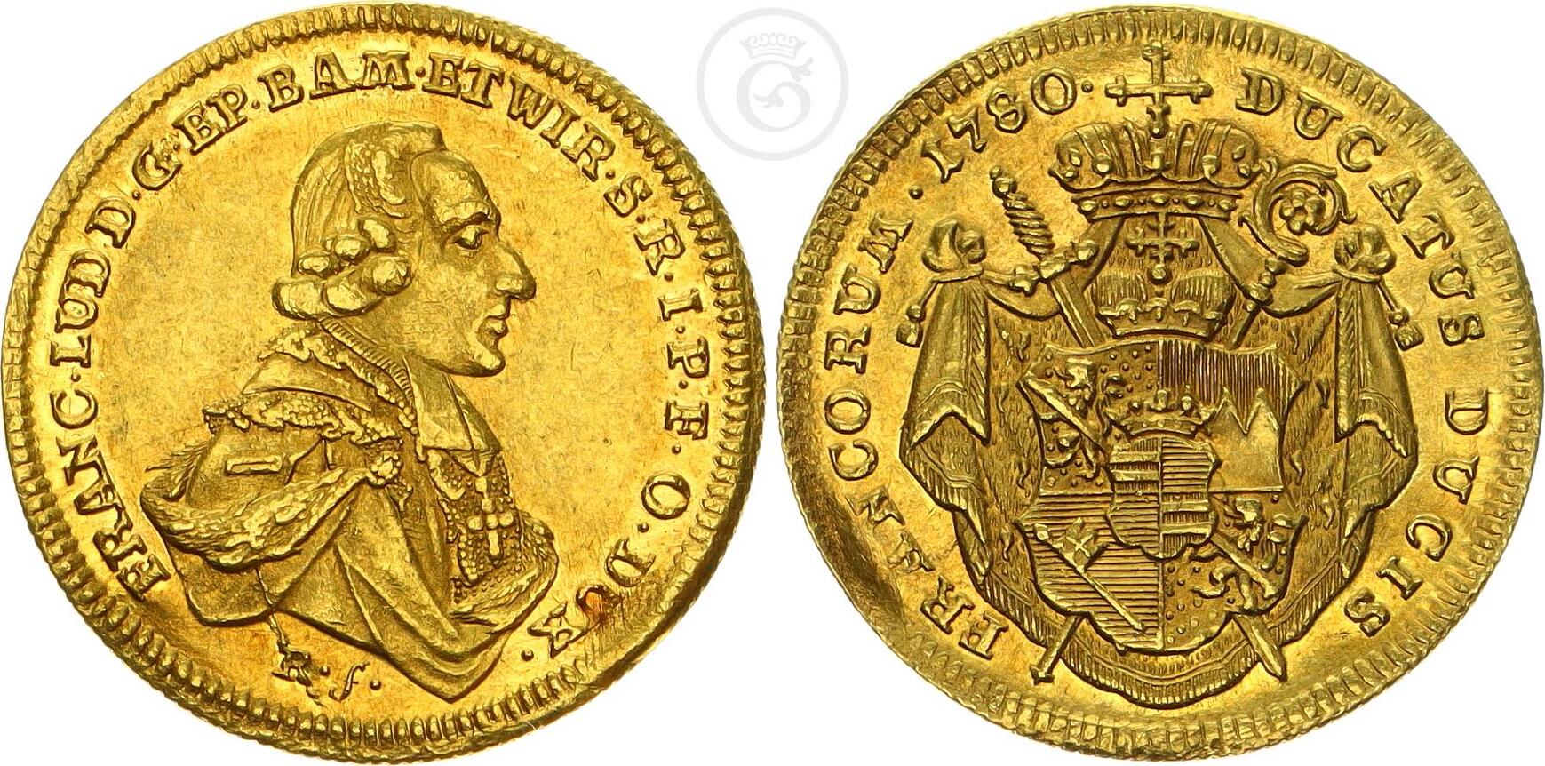 Dukat 1780 Altdeutschland - Würzburg, Bistum - Franz Ludwig von Erthal (1779-1795) EF / AU mit ...