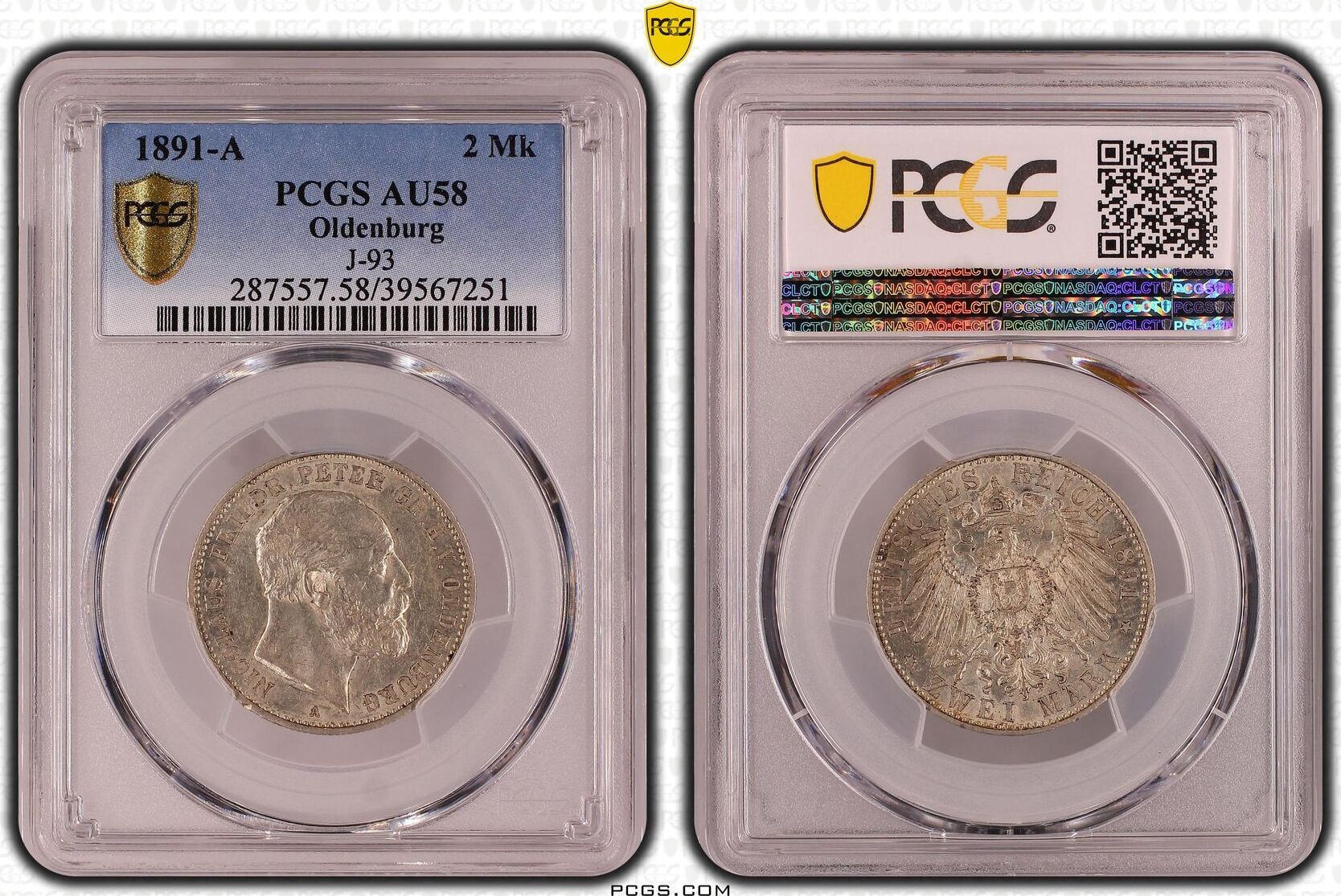 Oldenburg 2 Mark 1891 J-93 Großherzog Nicolaus Friedrich Peter - PCGS zertifiziert - vz / vz-st ...