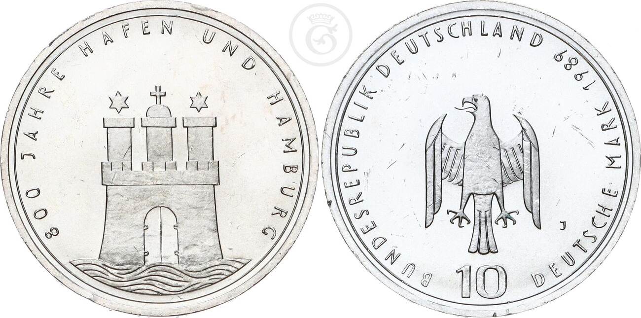 Deutschland BRD 10 Mark 1989 10 Deutsche Mark - 800 Jahre Hafen und ...
