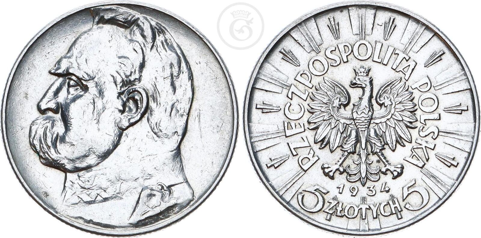 Polen 5 Zlotych 1934 Jozef Pilsudski - Kursmünze (1934-1938) 5 Zloty aEF | MA-Shops