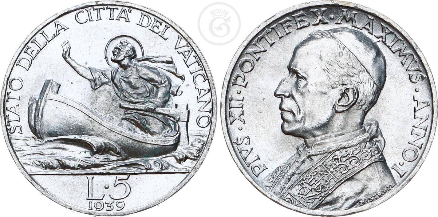 Vatikanstadt 5 Lira 1939 5 Lire - Papst Pius XII. (1939 - 1958) Boot prfr-st | MA-Shops